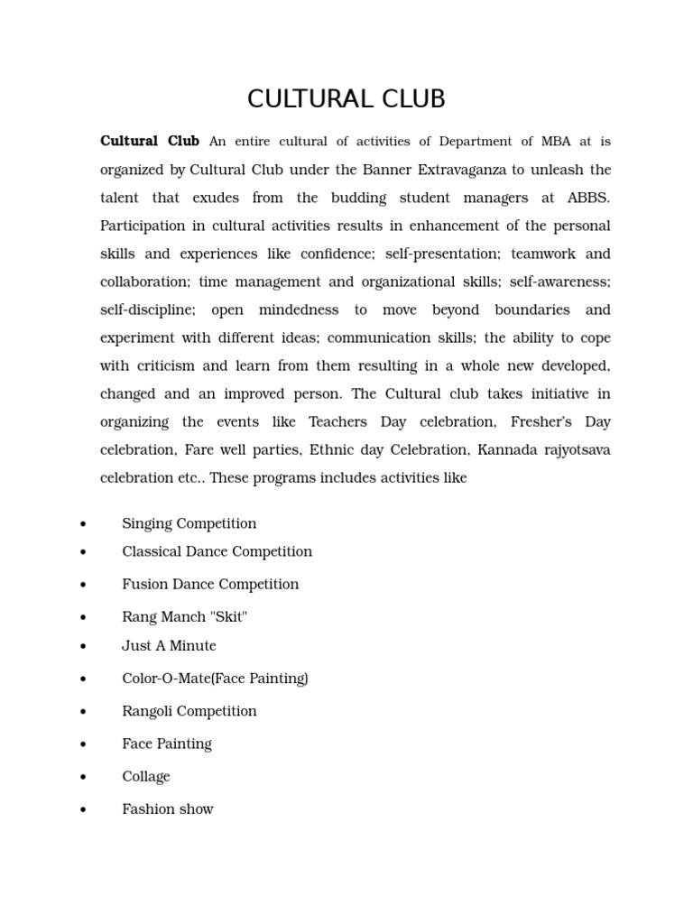 Cultural Club Write Up | PDF