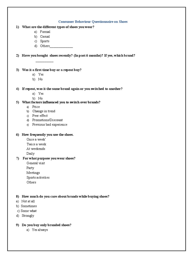 Shoes Questionnaire | PDF | Consumer Behaviour | Brand
