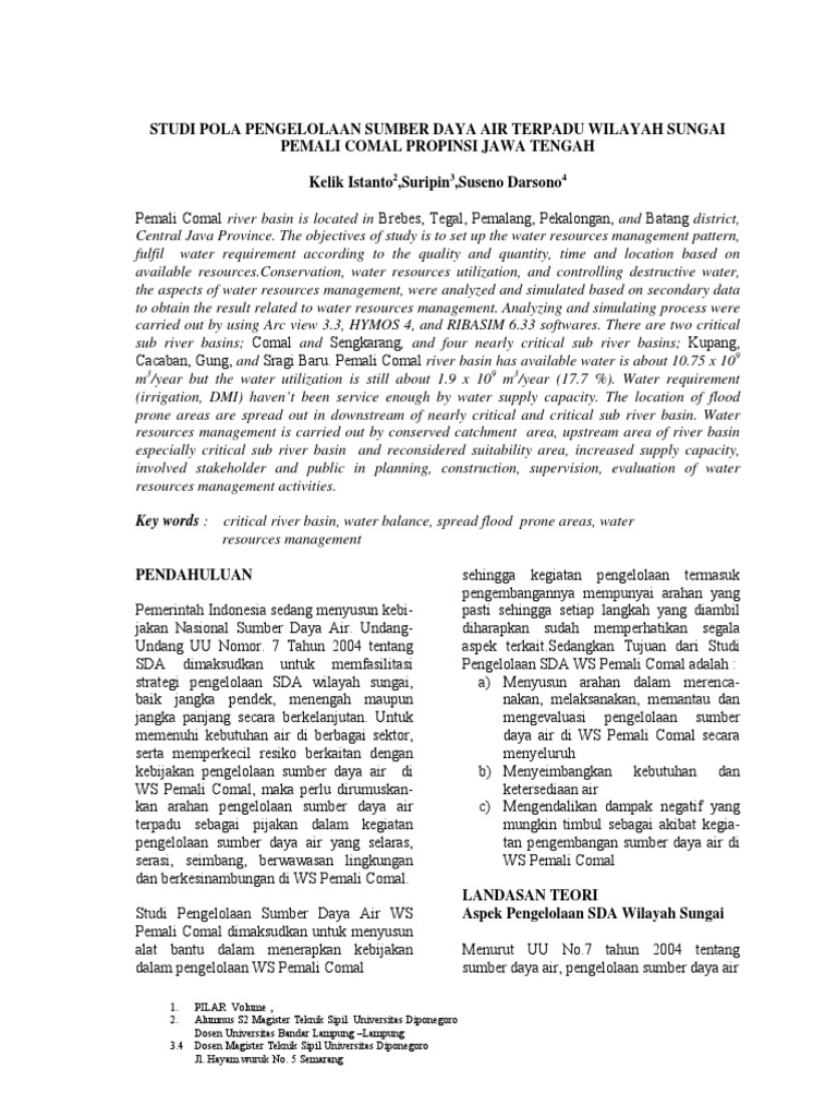 POLA SDA Wilayah Sungai Pemali Comal | PDF