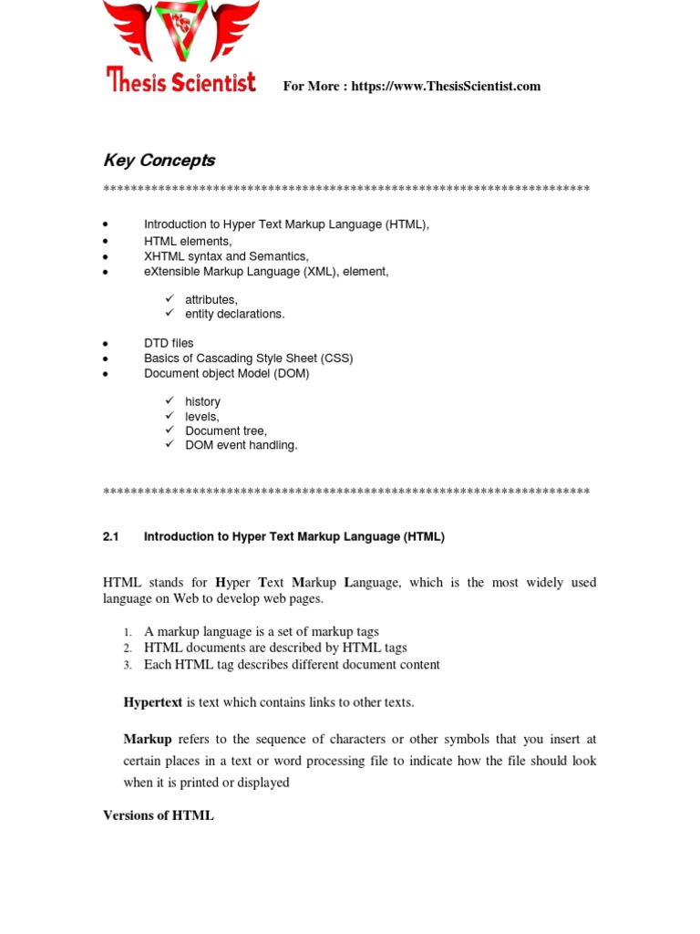 Key Concepts 21 Introduction To Hyper Text Markup Language Html Pdf Html Cascading