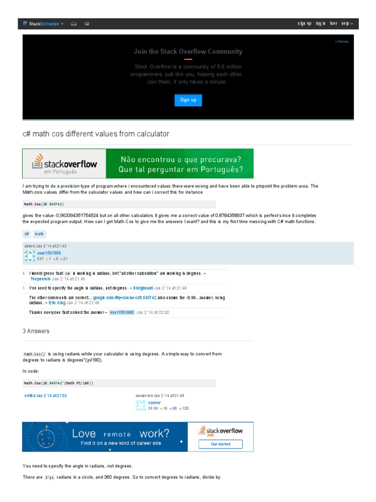 C# Math Cos Different Values From Calculator - Stack Overflow | PDF | Trigonometric Functions ...