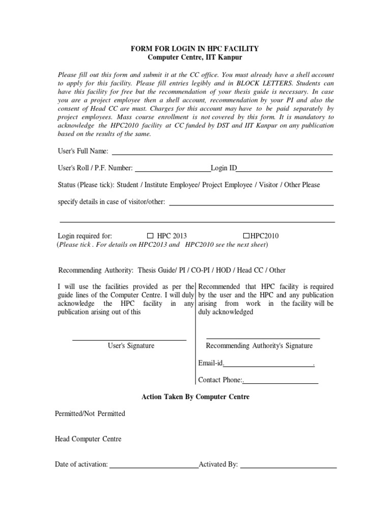 HPC Login Form Iitk Users | PDF | Office Equipment | Digital Technology