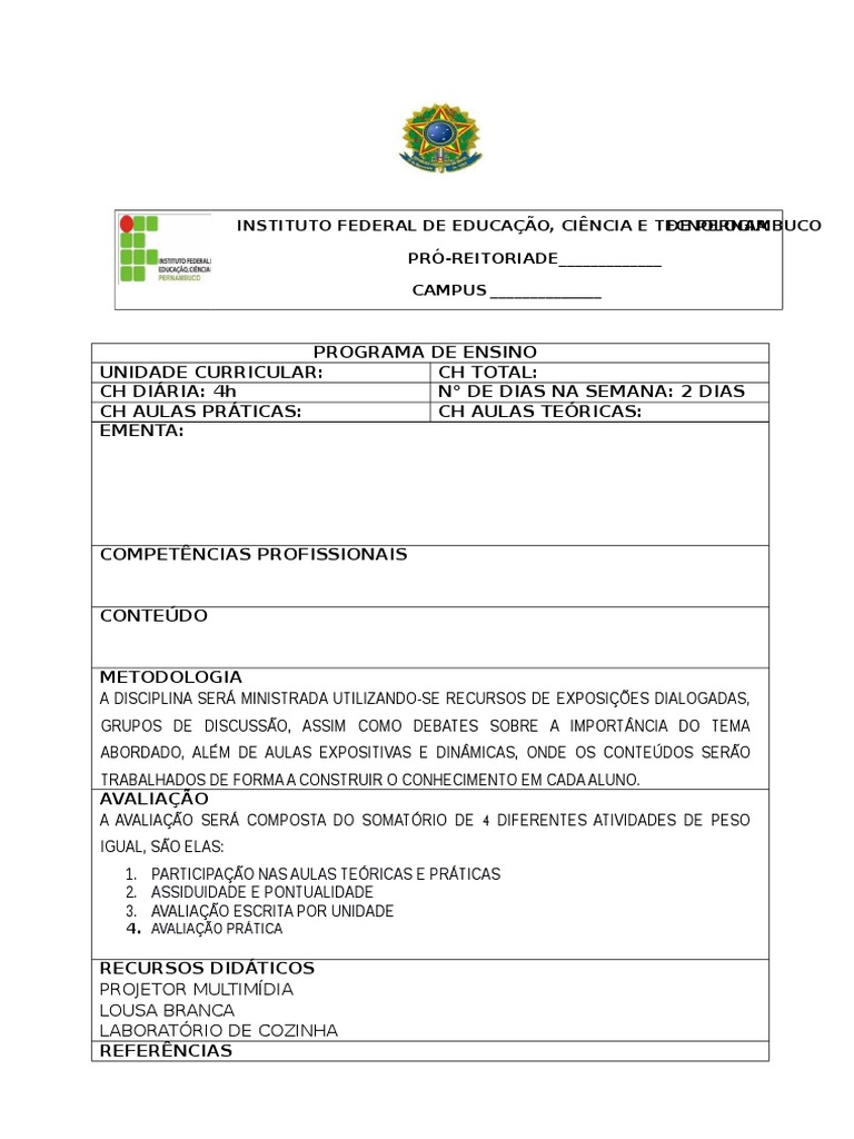 Modelo de Ementa Pronatec | PDF