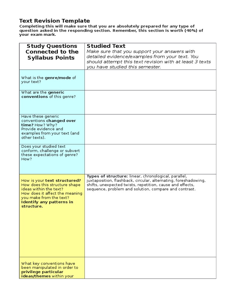 Text Revision Template | PDF | Genre | Narrative