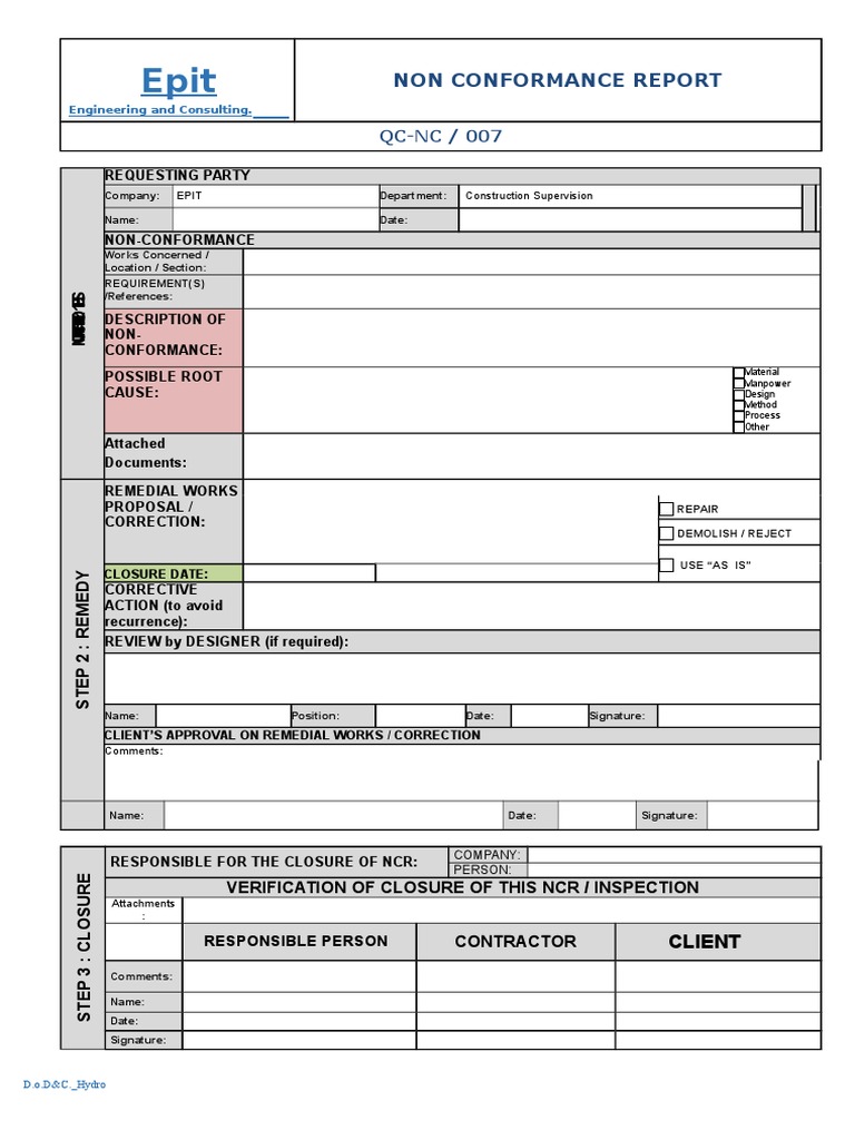 001 Form NCR - Form | PDF | Engineering | Business