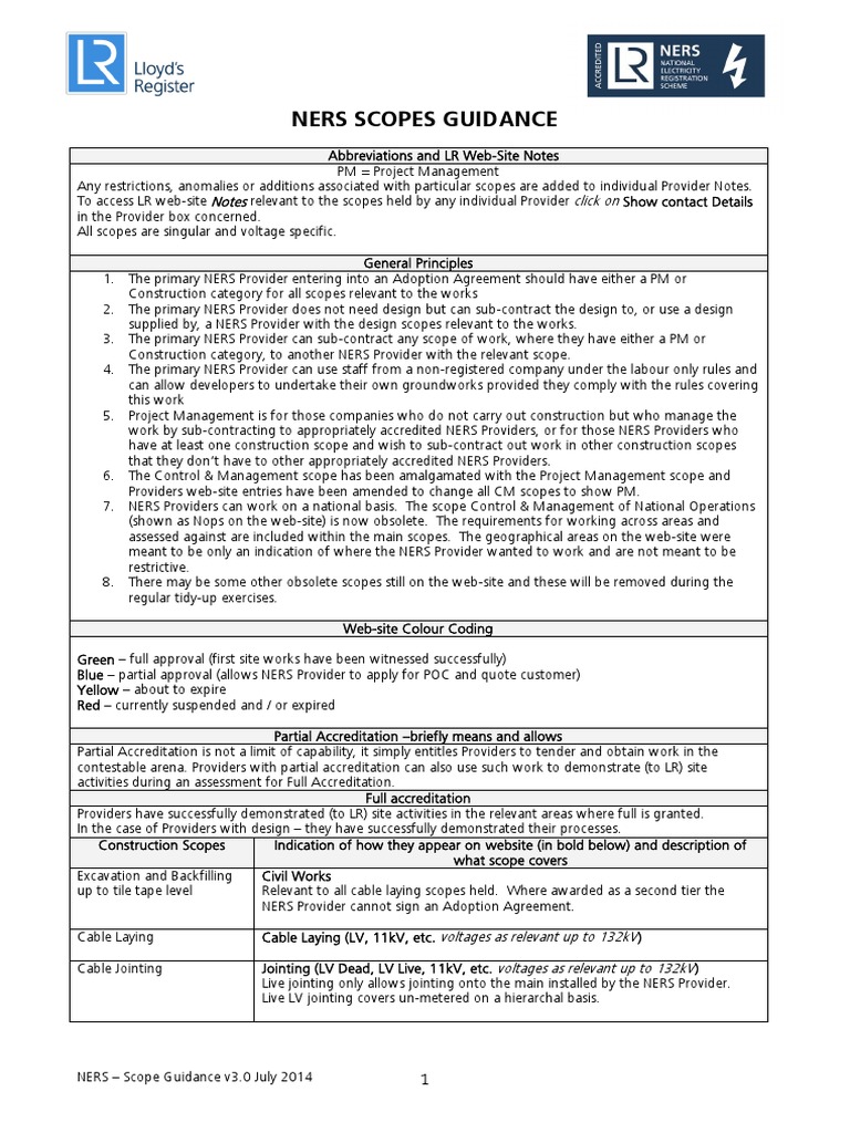 NERS Scope Guidance V 3 0 July 2014 | PDF | Electric Power Distribution ...