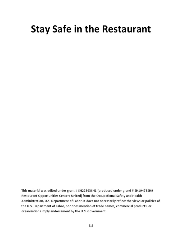 Restaurant Safety and Ergonomics Guide | PDF | Occupational Safety And ...