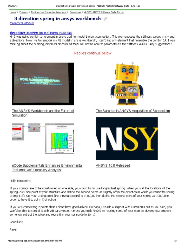3 Direction Spring in Ansys Workbench - ANSYS - ANSYS Software Suite - Eng-Tips | PDF