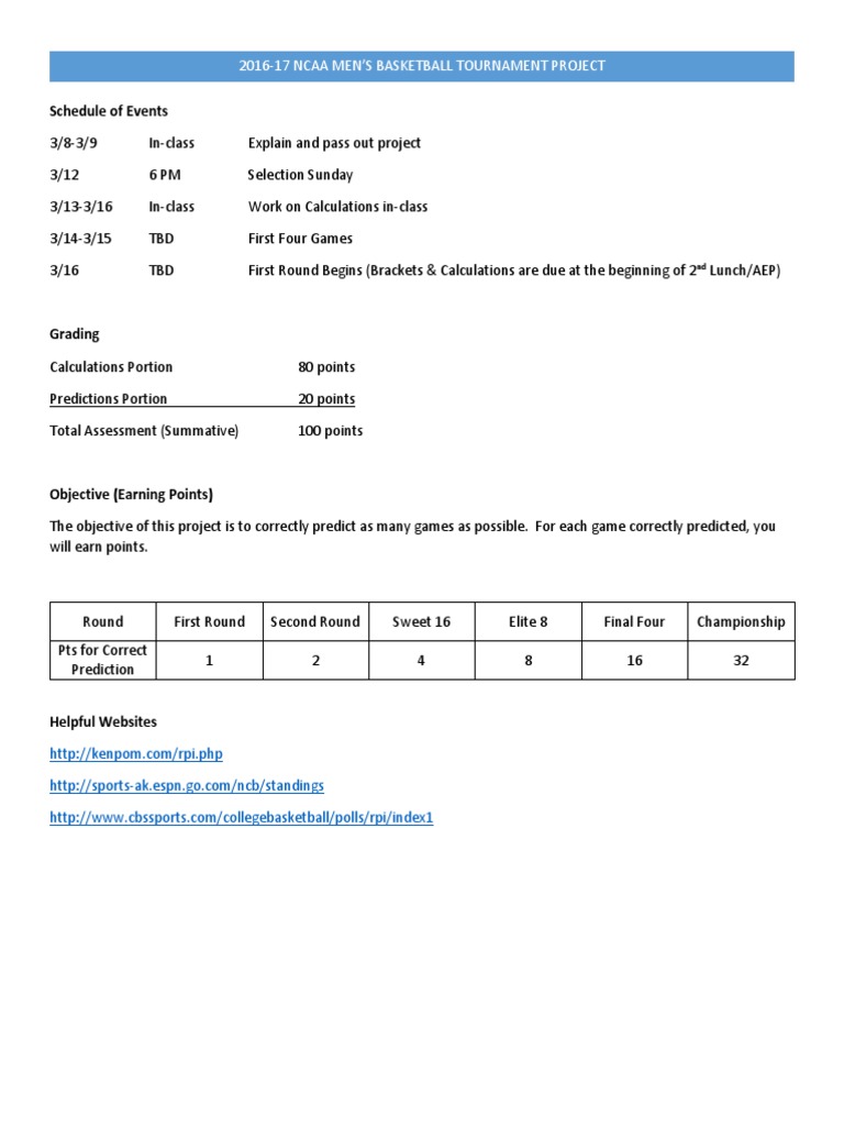 16-17 NCAA March Madness Project | PDF | Ncaa Division I | Ncaa ...