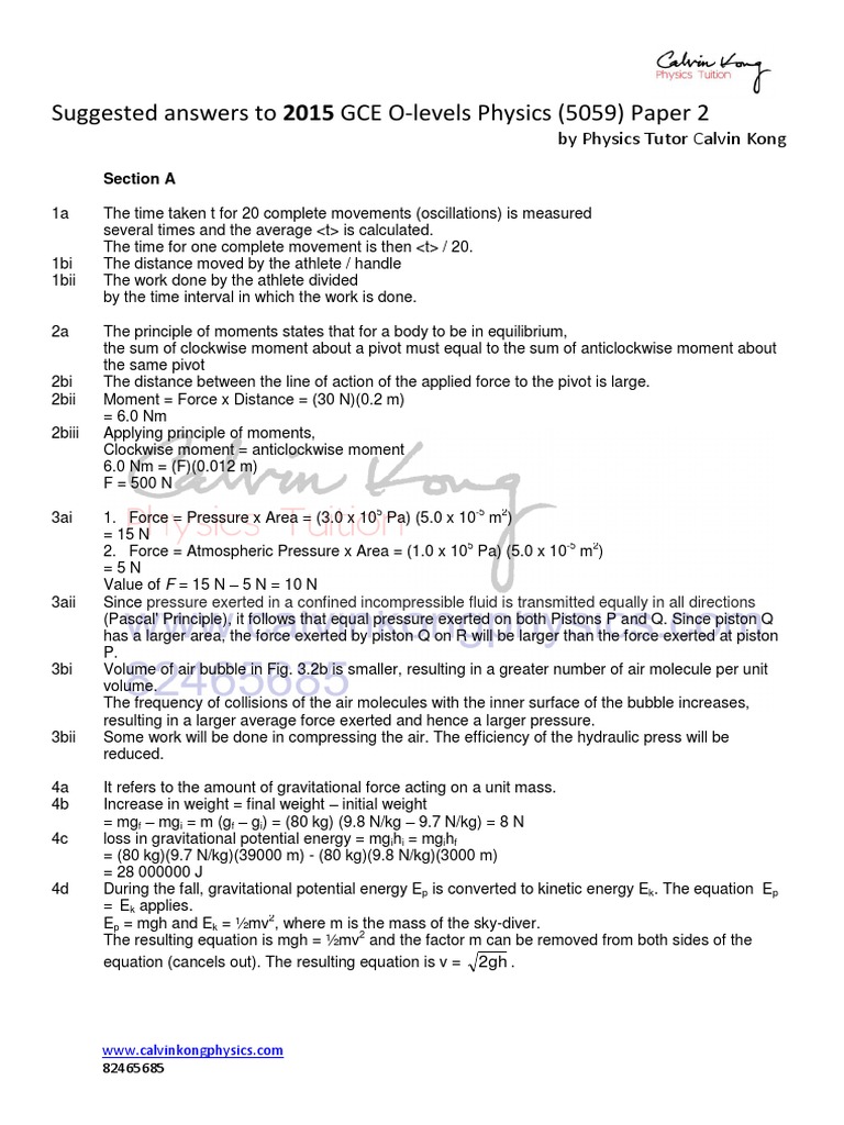 2015 O-Level Physics Paper 2 Answer by Calvin Kong Physics | PDF ...