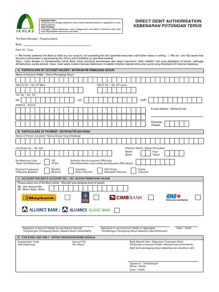 125122PS4-Borang Kebenaran Potongan Auto Debit | PDF