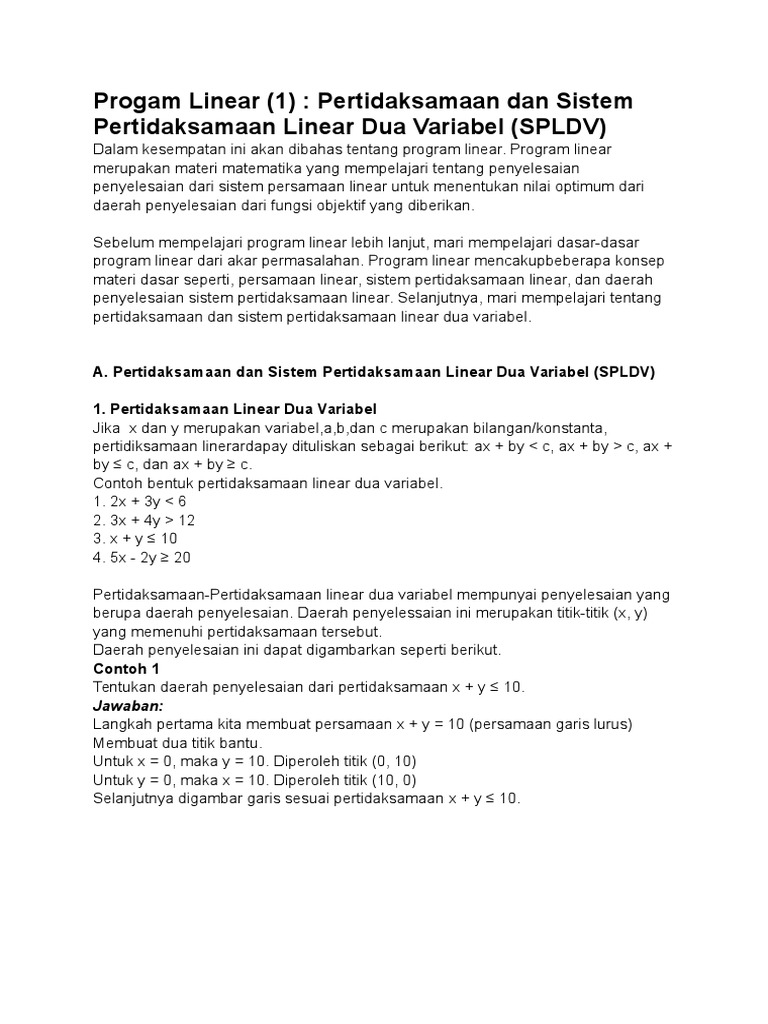 Program Linear & SPLDV | PDF
