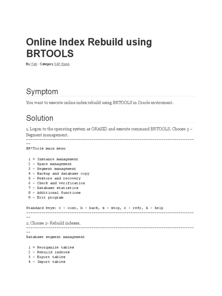Online Index Rebuild Using BRTOOLS | PDF