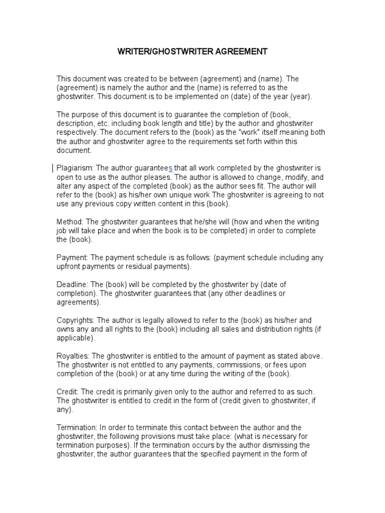 Ghostwriter Agreement Template | PDF | Guarantee | Payments