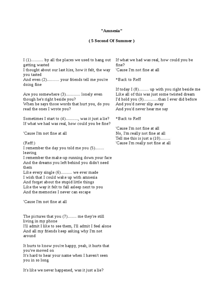 "Amnesia Lyrics by 5 Seconds of Summer" | PDF | Language Arts ...