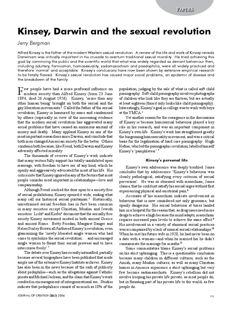 Kinsey, Darwin and The Sexual Revolution: Jerry Bergman | PDF ...
