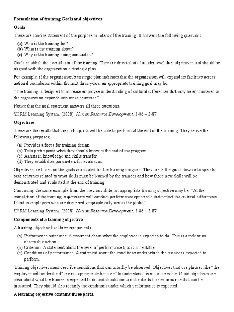 Training Goals and Objectives Explained | PDF | Educational Psychology ...