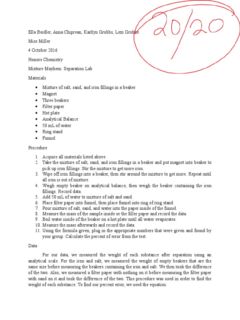 Grubbs Lab Report | PDF | Mixture | Weighing Scale