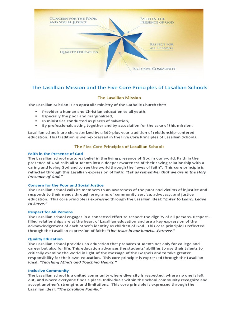 The Lasallian Mission and the 5 Core Principles | Faith | God