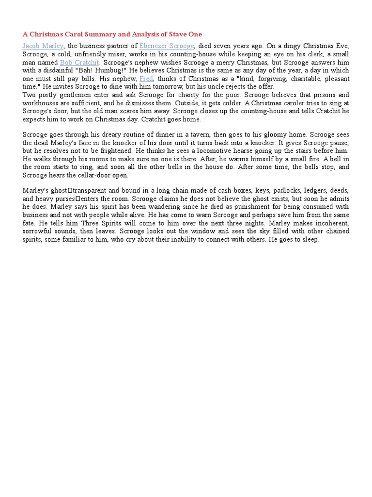 A Christmas Carol: Stave One Summary | PDF | Mystery, Thriller & Crime ...