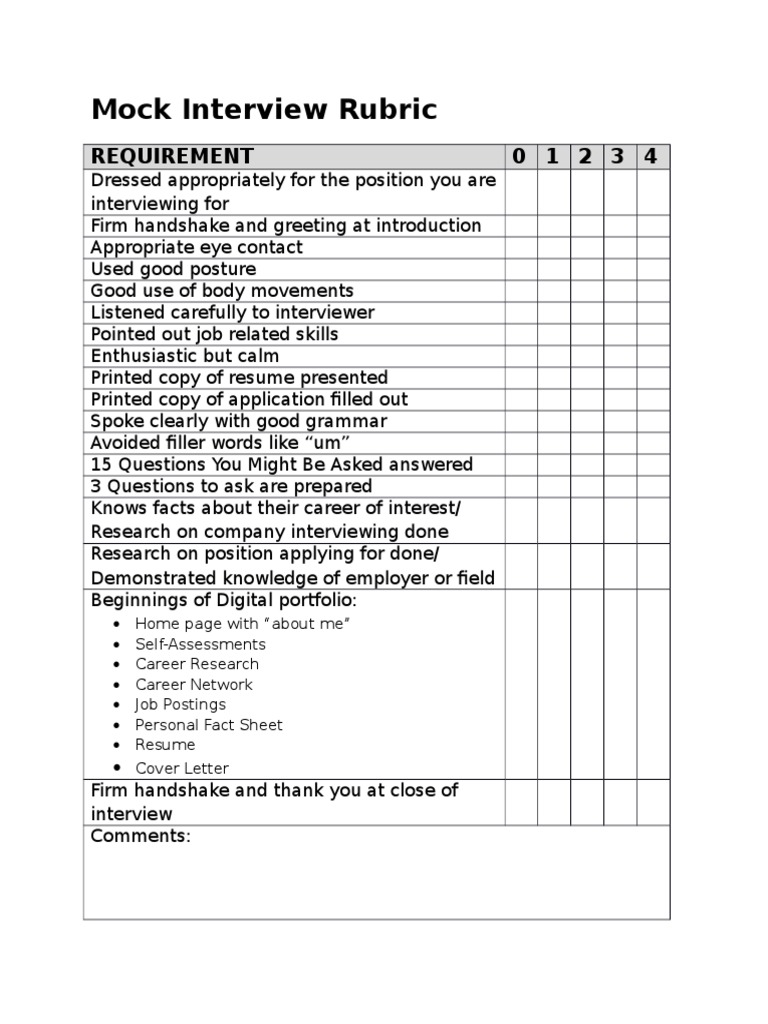 Mock Interview Rubric New | PDF | Career & Growth