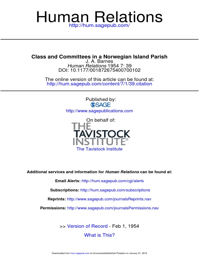 Human Relations: Class and Committees in A Norwegian Island Parish ...