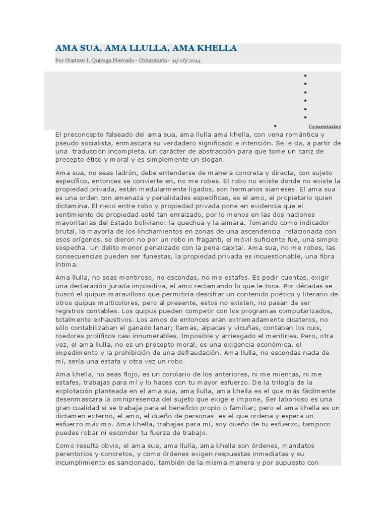 Ama Sua, Ama Llulla y Ama Khella: Una mirada desde la cultura Inca ...