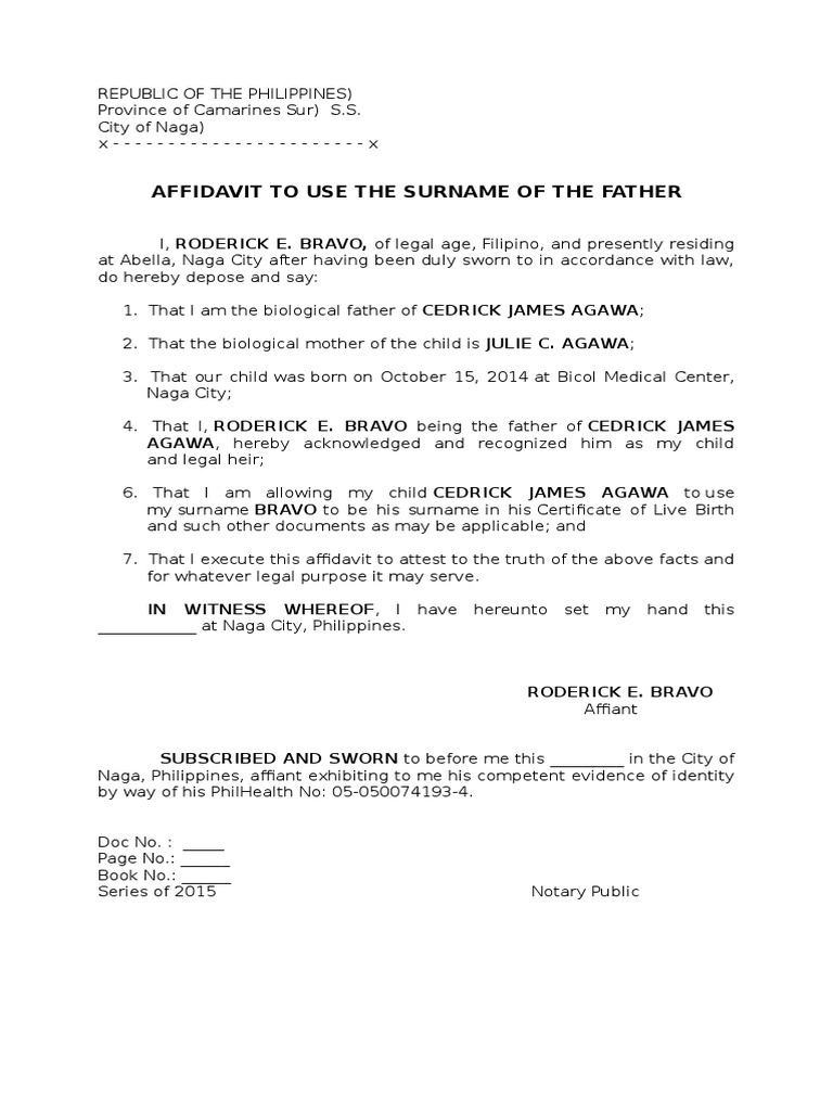 Affidavit for Surname Use: Bravo | PDF