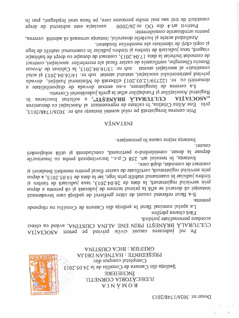 Sentinta Infiintare Asociatie | PDF