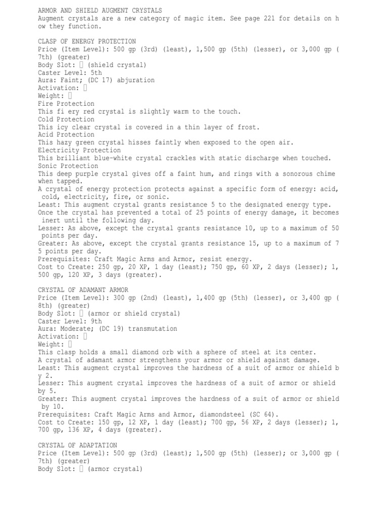 Armor Augment Crystals | PDF | Armour | Shield