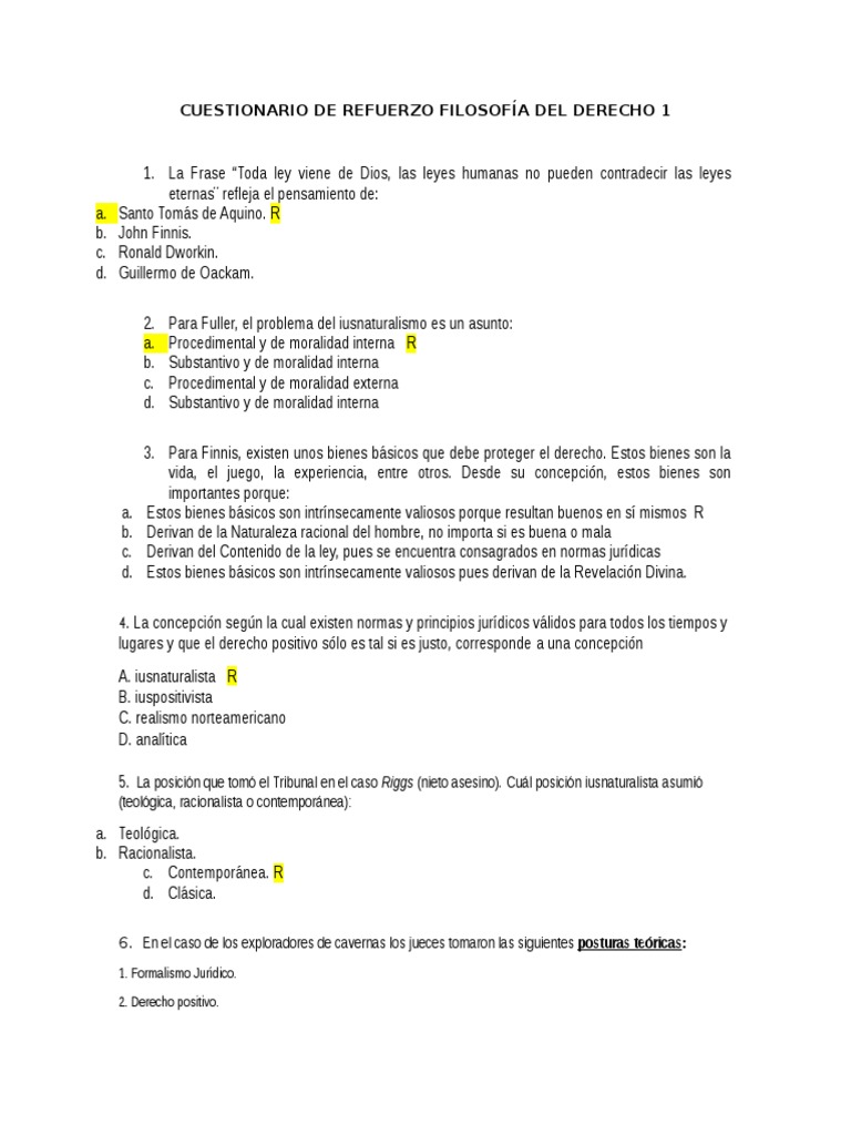 Cuestionario de Refuerzo 1 FD | PDF | La Ley natural | Moralidad