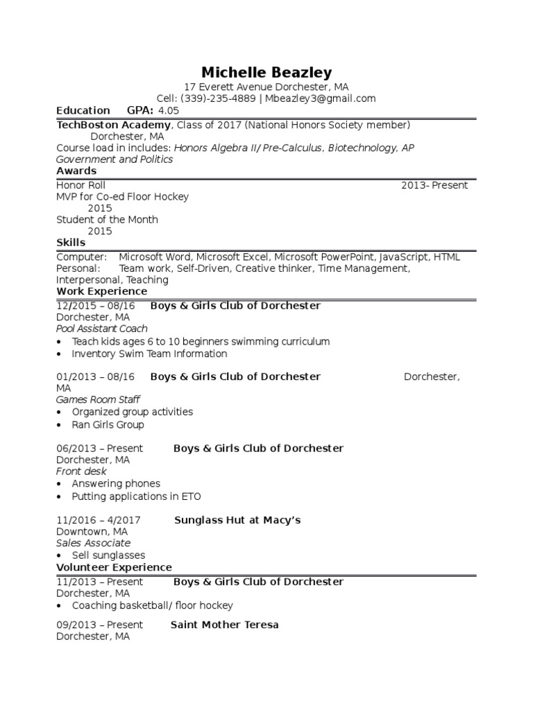 Michelle Beazley's Resume Overview | PDF