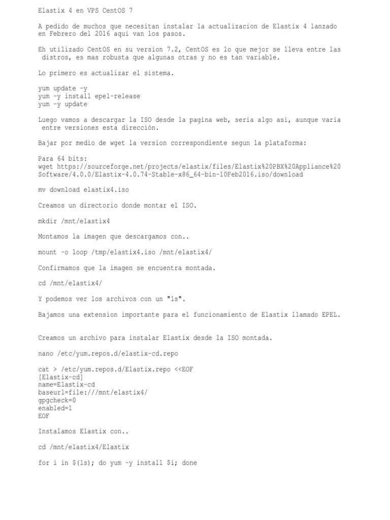 Instalar Elastix 4 en VPS CentOS 7 | PDF