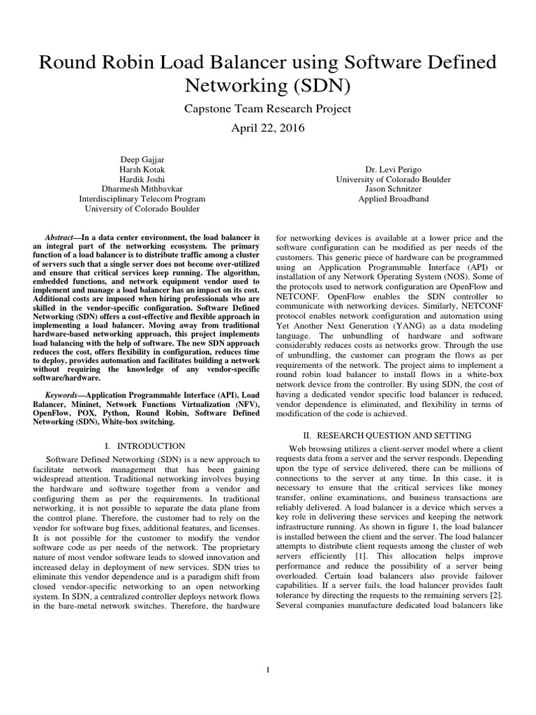 70110-130943 - Round Robin Load Balancer Using Software Defined Networking (SDN) | Download Free ...