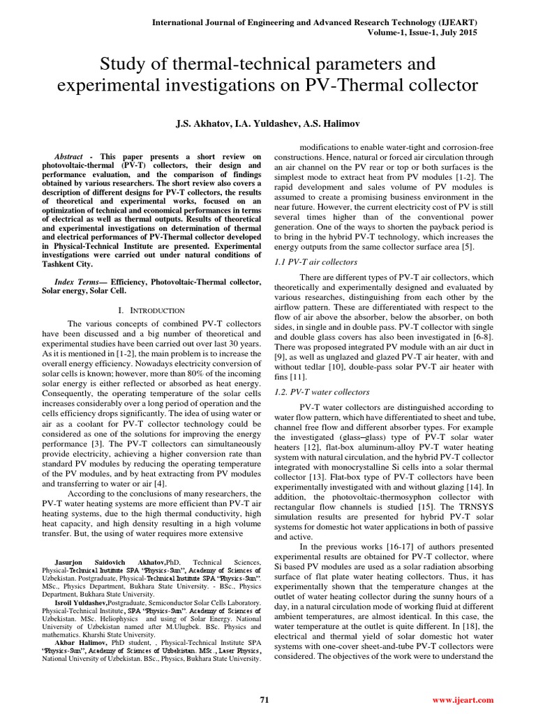 Study of Thermal-Technical Parameters and Experimental Investigations ...
