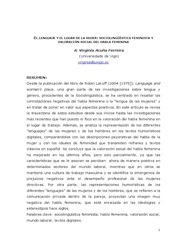 El Lenguaje y El Lugar de La Mujer | PDF | Mujer | Estereotipos