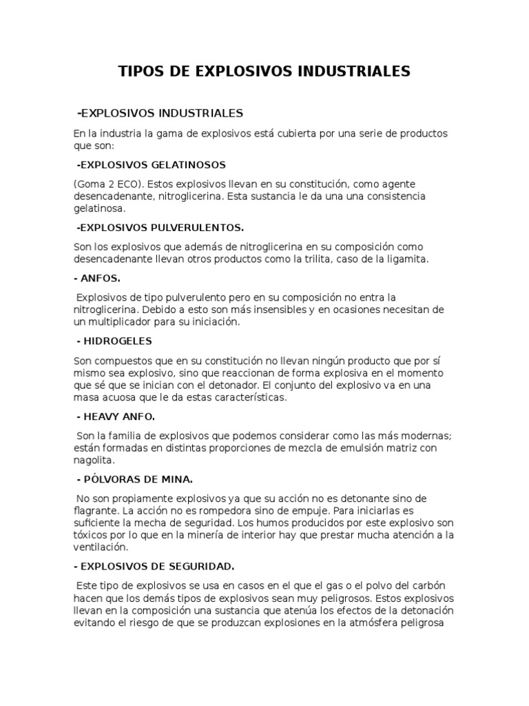 Tipos de Explosivos Industriales | PDF | Material explosivo | Universo ...