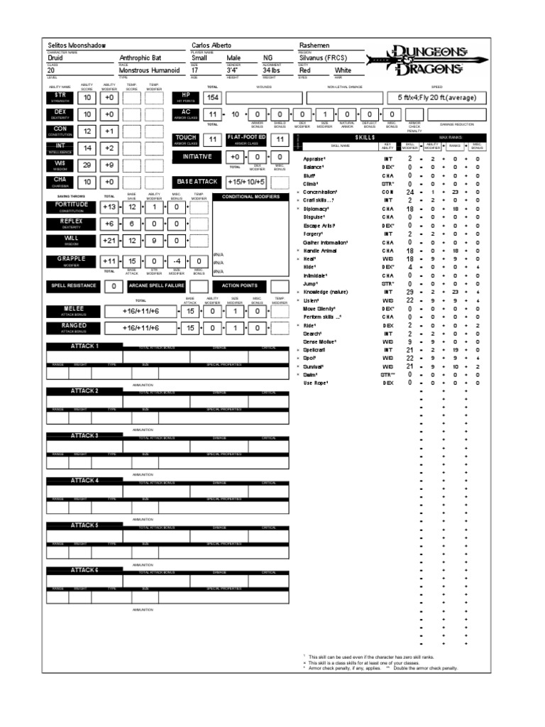 Druid Lvl 20 | Dungeons & Dragons | D20 System