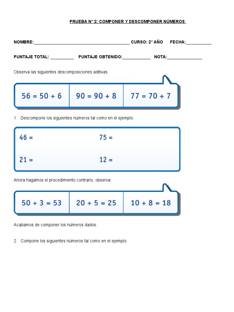 Prueba de Composición y Descomposición Numérica | PDF