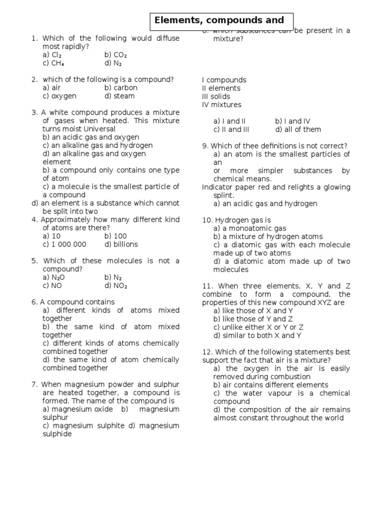 Elements, Compounds and Mixtures | PDF | Chemical Compounds | Carbon