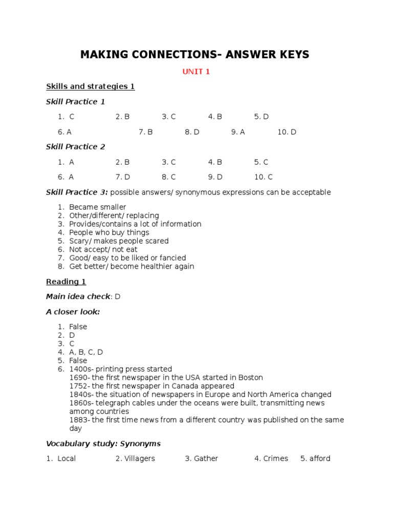 Making Connections Keys | PDF | Fashion | Immigration