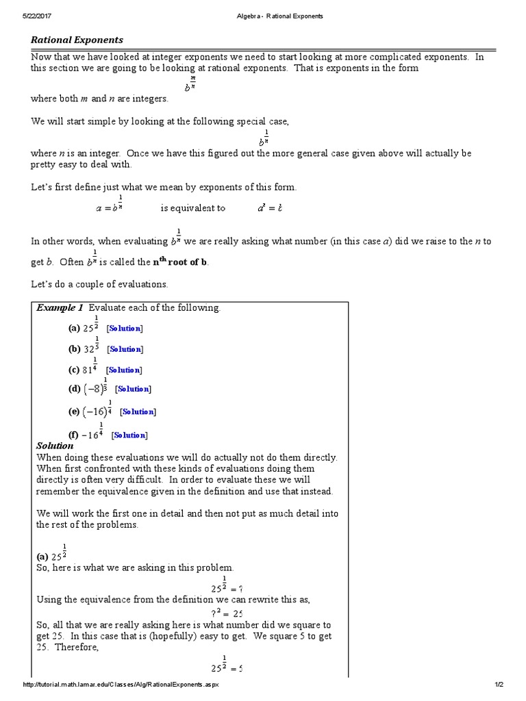 Algebra - Rational Exponents | PDF | Exponentiation | Rational Number