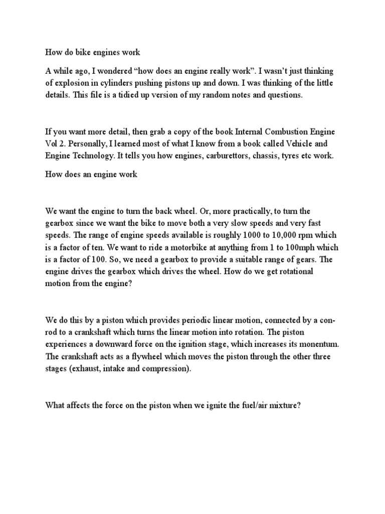 How Do Bike Engines Work | PDF | Transmission (Mechanics) | Internal ...