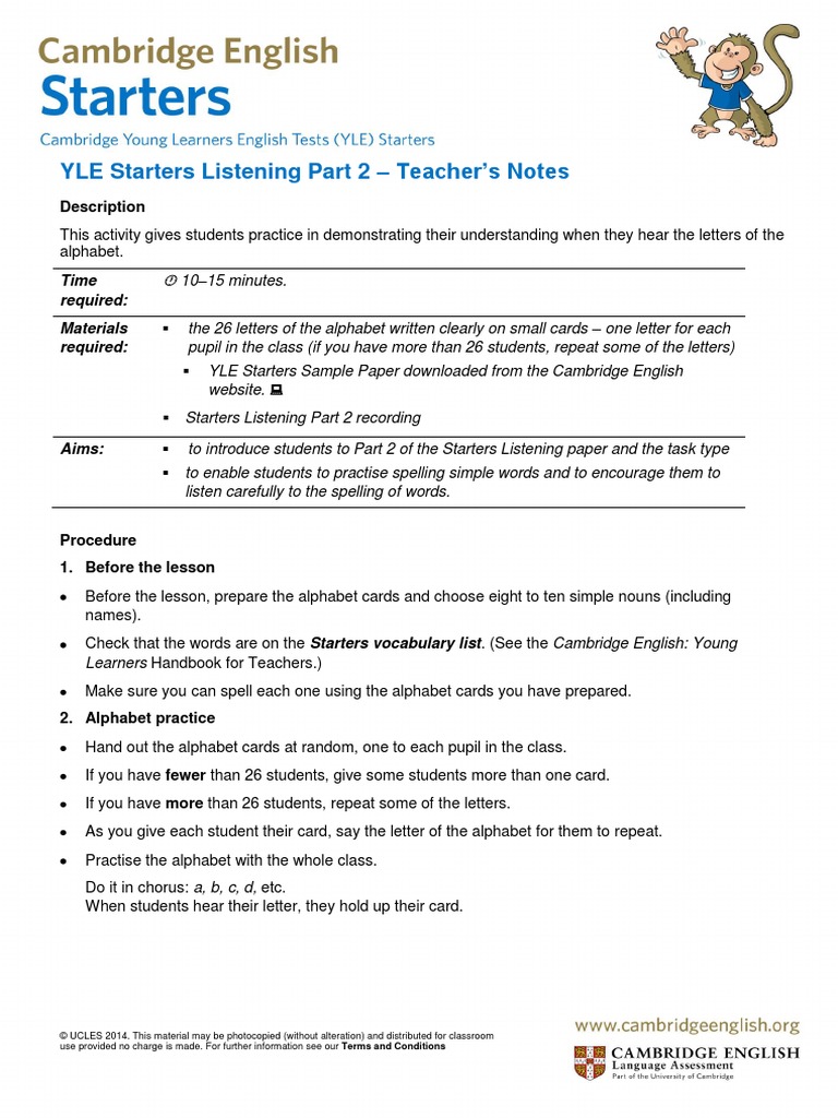 Cambridge English Starters (YLE Starters) Listening Part 2 v3 | PDF ...