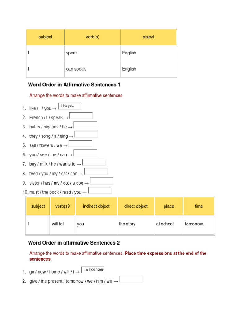 Word Order Rules and Exercises PDF | PDF | Verb | Object (Grammar)