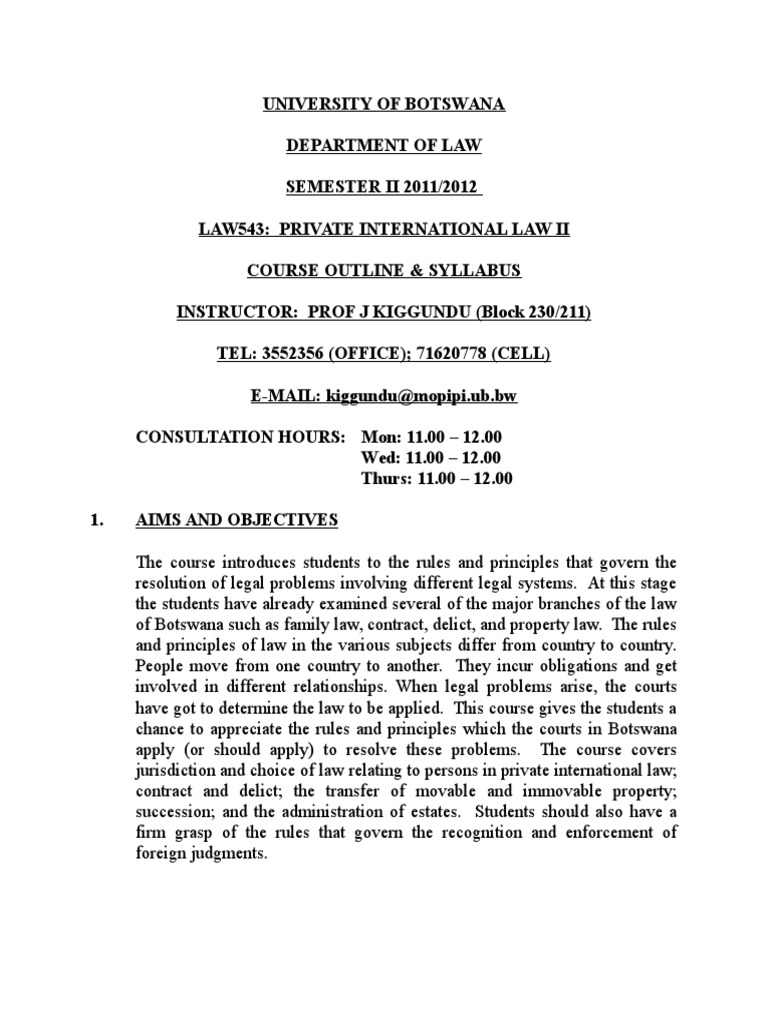 Law543 Course Outline | PDF | Choice Of Law | Private Law