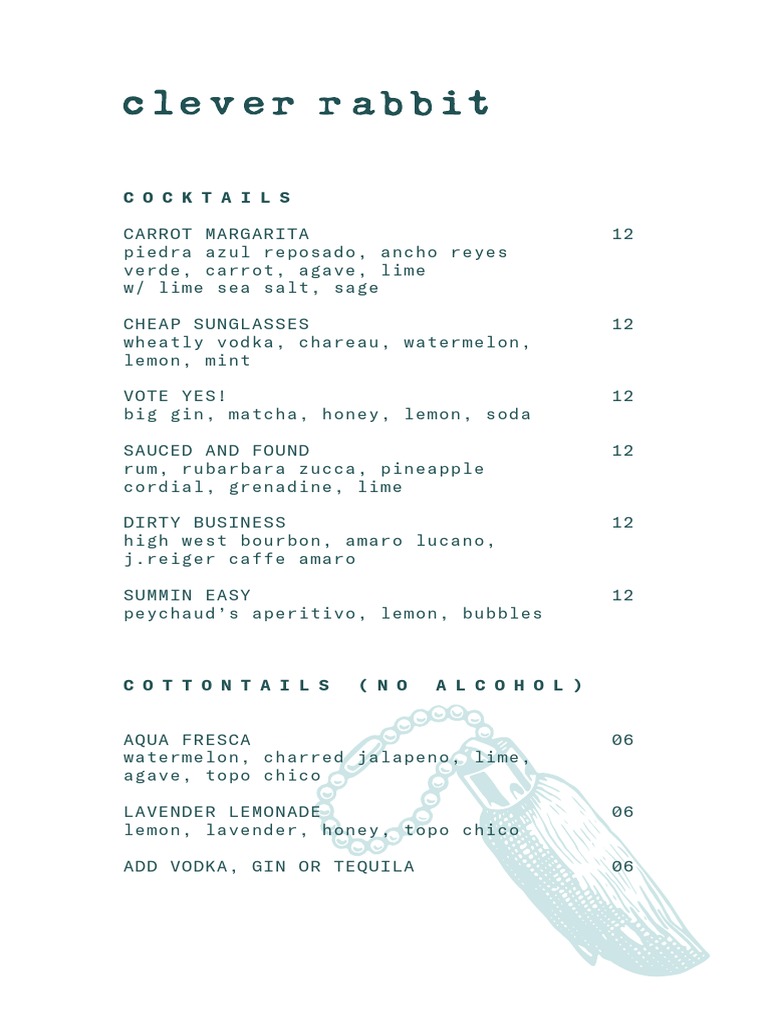 'Clever Rabbit Drink Menu 1 PDF | PDF