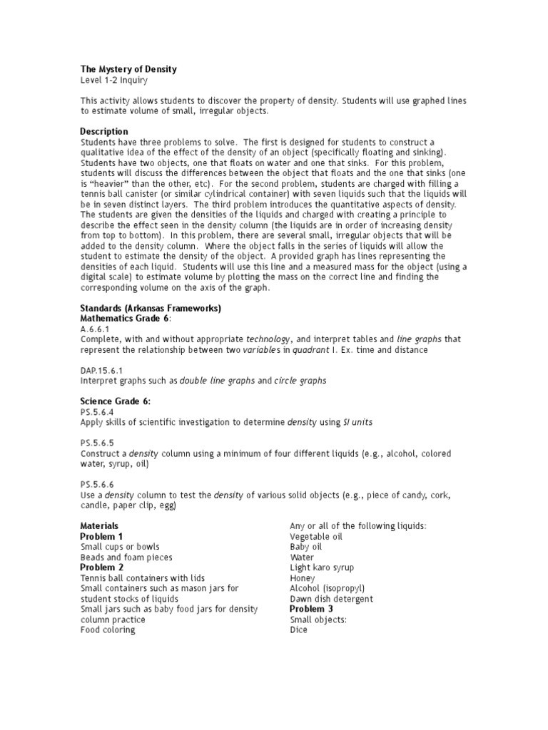 Density-Column-Lesson Plan | PDF | Density | Volume