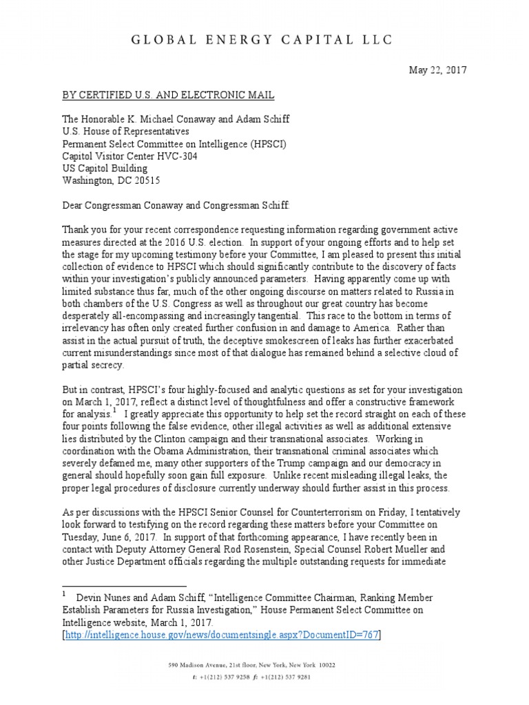 Carter Page Letter To House Intelligence Committee | PDF | Federal ...