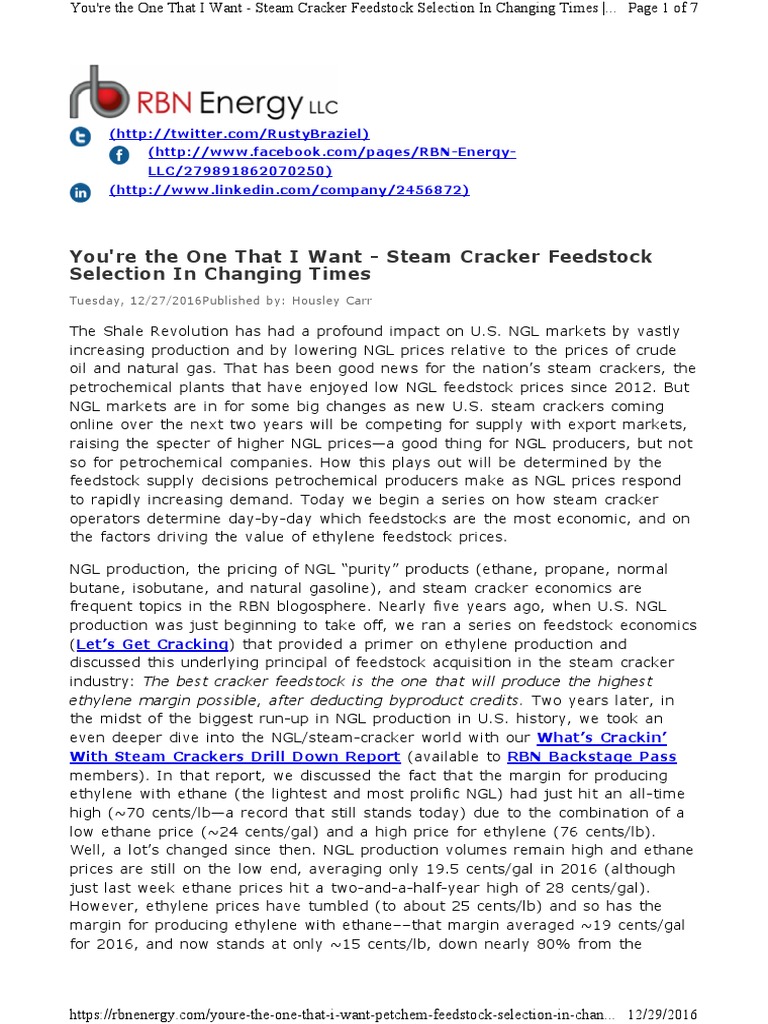 Steam Cracker Feedstock - 27 Dec | PDF | Cracking (Chemistry) | Natural ...